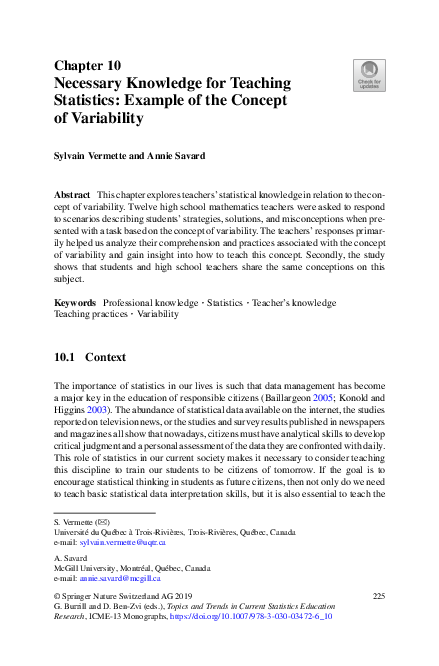 (PDF) Necessary Knowledge for Teaching Statistics: Example of the Concept of Variability