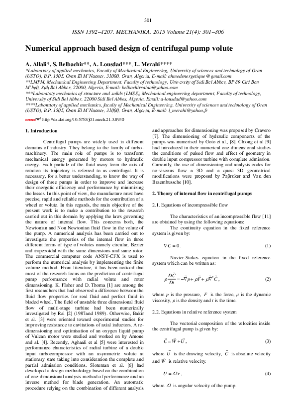 (PDF) Numerical approach based design of centrifugal pump volute