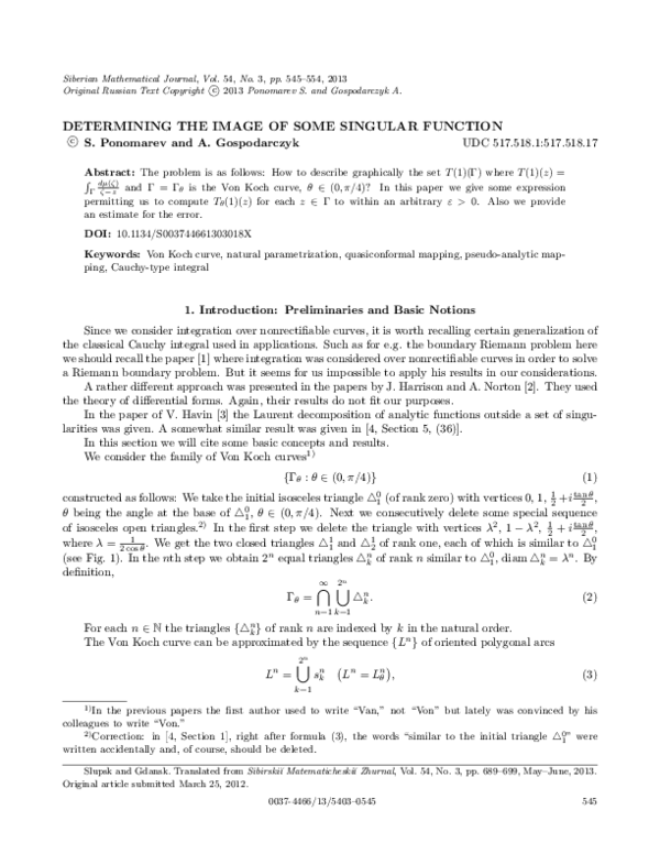 Pdf Determining The Image Of Some Singular Function