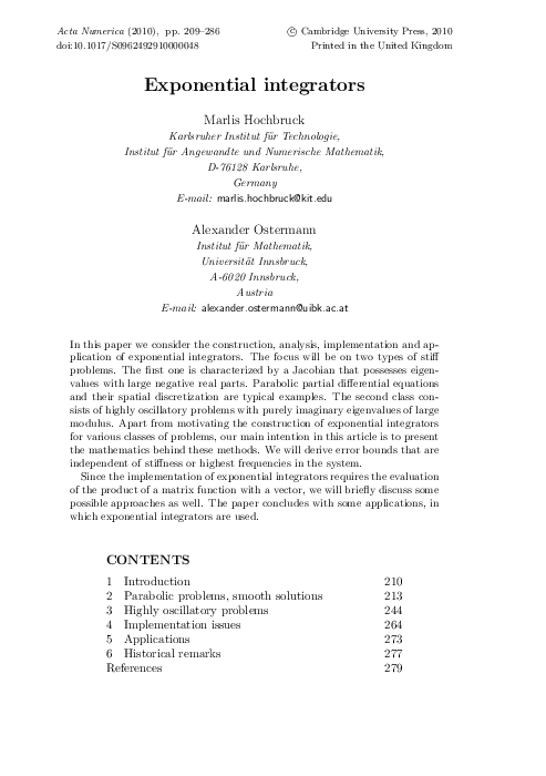 (PDF) Exponential integrators