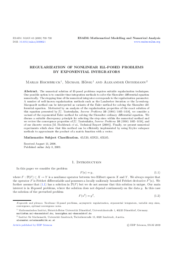 (PDF) Regularization of nonlinear ill-posed problems by exponential integrators