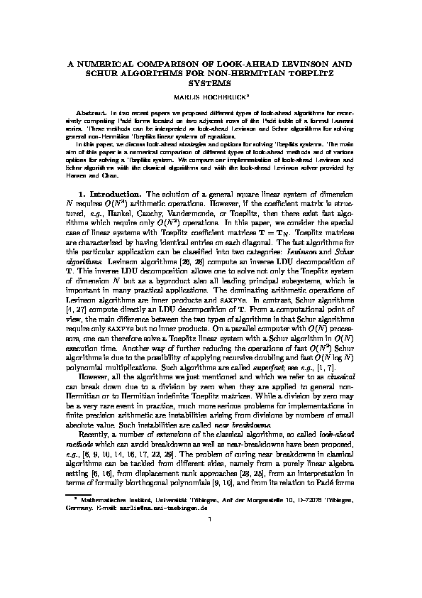 (PDF) A numerical comparison of look-ahead Levinson and Schur algorithms for non-Hermitian ...