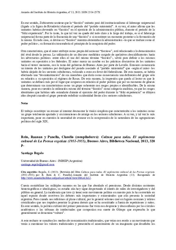 (PDF) Rein, Raanan y Panella, Claudio (compiladores). Cultura para ...