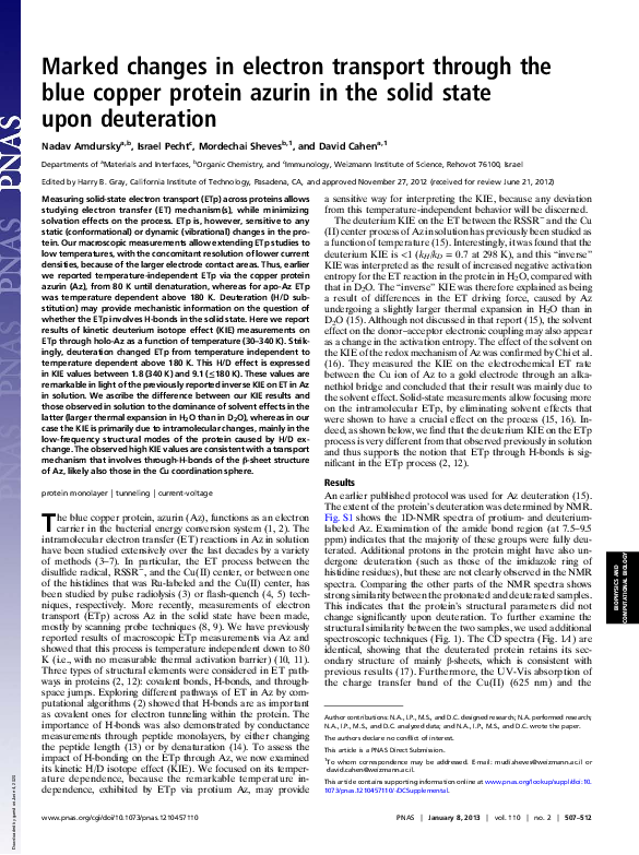 (PDF) Marked changes in electron transport through the blue copper ...
