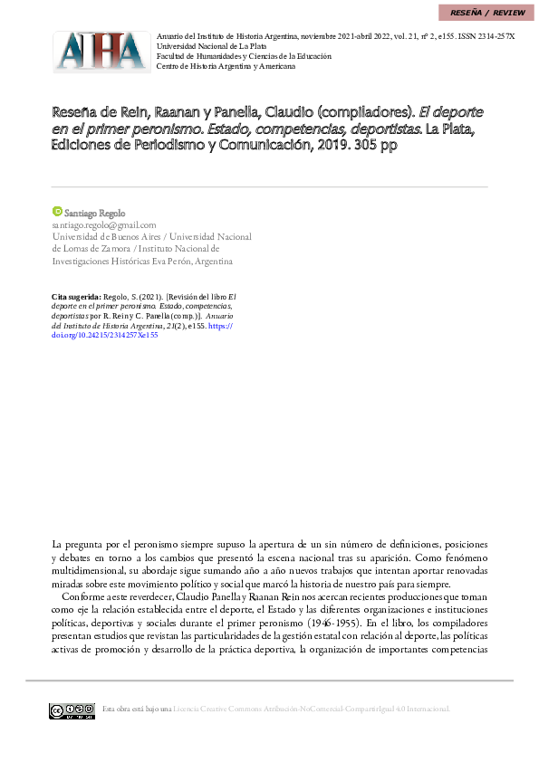 (PDF) Rein, Raanan y Panella, Claudio (compiladores) (2019). El deporte ...