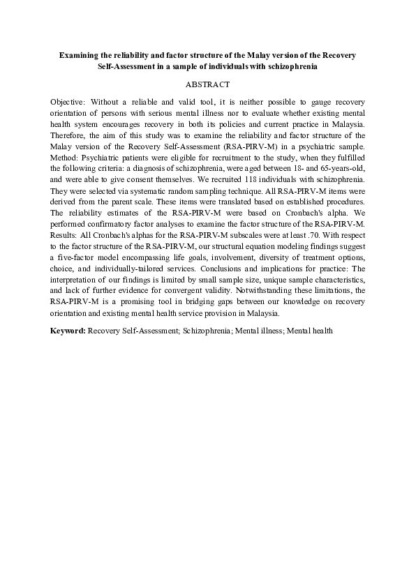 (PDF) Examining the reliability and factor structure of the Malay ...