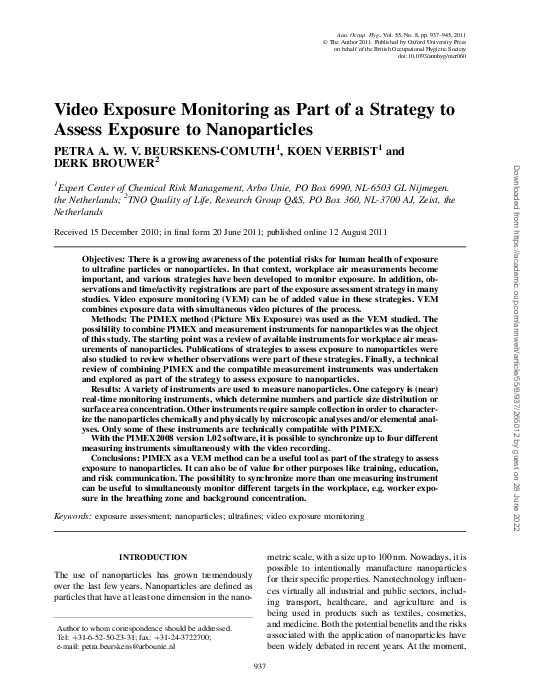 (PDF) Video Exposure Monitoring as Part of a Strategy to Assess ...