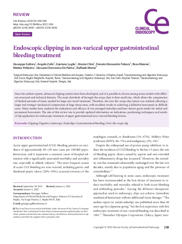 (PDF) Endoscopic clipping in non-variceal upper gastrointestinal ...
