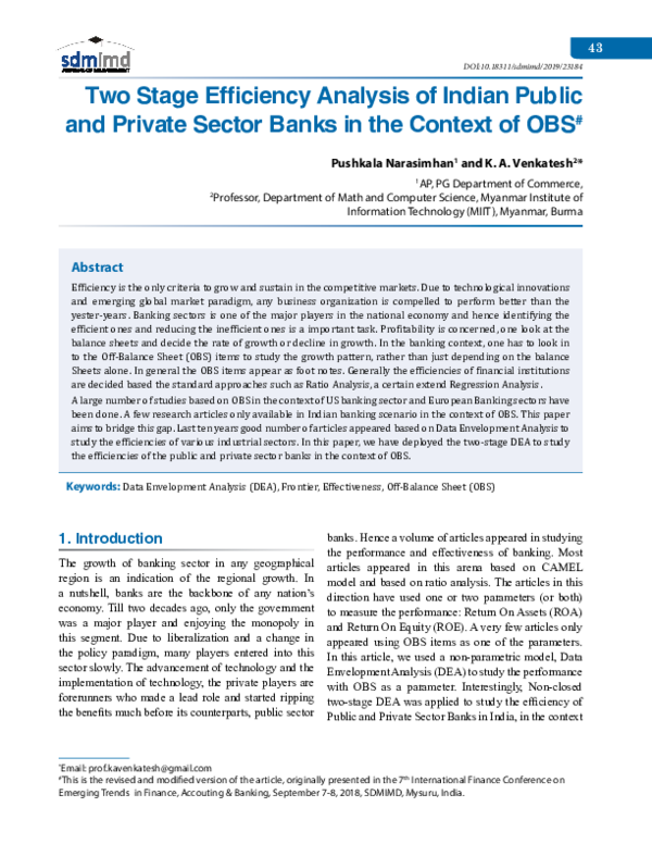 (PDF) Two Stage Efficiency Analysis of Indian Public and Private Sector ...