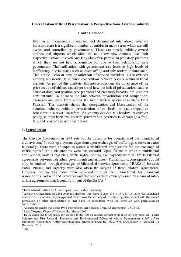 (PDF) Liberalization without Privatization: A Perspective from Aviation ...