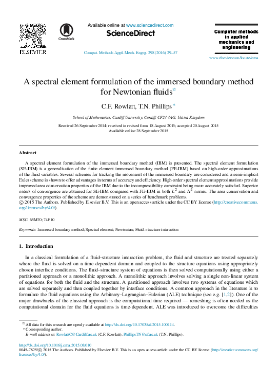 Pdf A Spectral Element Formulation Of The Immersed Boundary Method