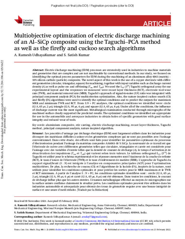 (PDF) Multiobjective optimization of electric discharge machining of an Al–SiCp composite using ...