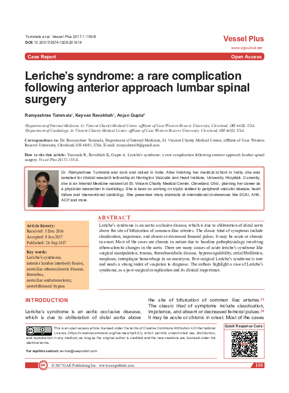 (PDF) Leriche’s syndrome: a rare complication following anterior ...