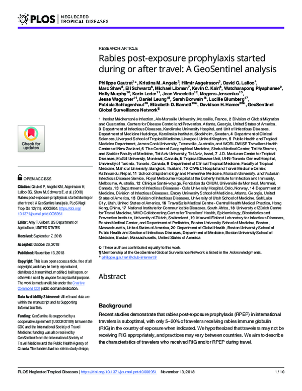 (PDF) Rabies post-exposure prophylaxis started during or after travel ...