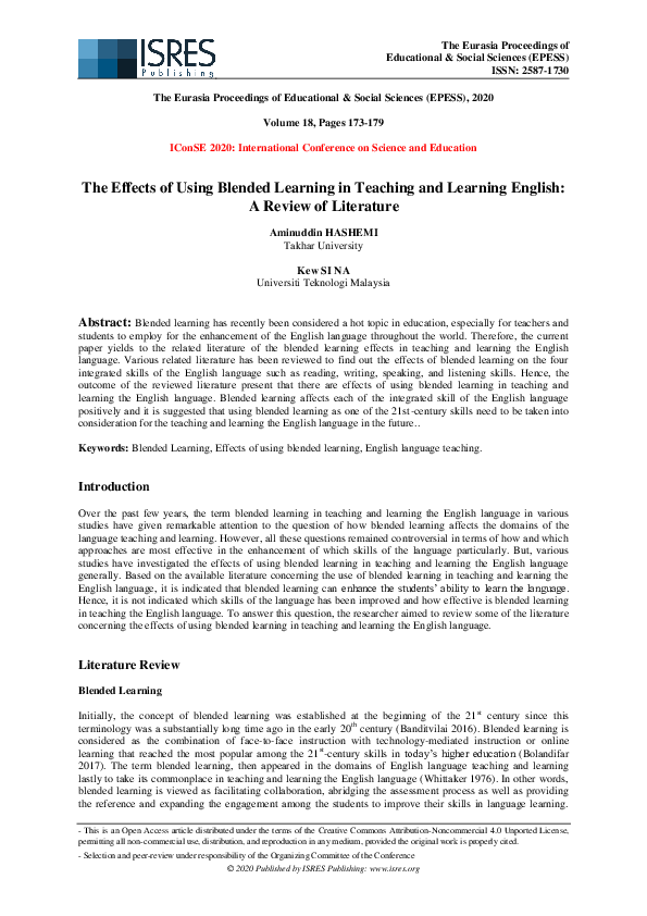 (PDF) The Effects of Using Blended Learning in Teaching and Learning ...