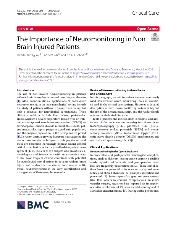 (PDF) The Importance of Neuromonitoring in Non Brain Injured Patients