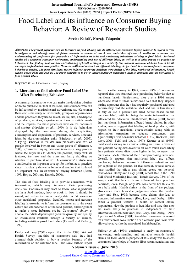 (PDF) Food Label and its influence on Consumer Buying Behavior: A ...