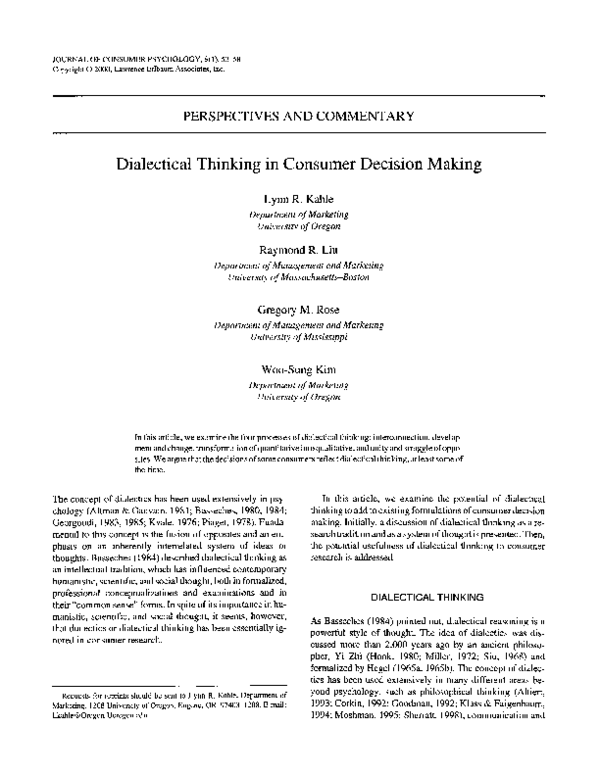 (PDF) Dialectical Thinking in Consumer Decision Making