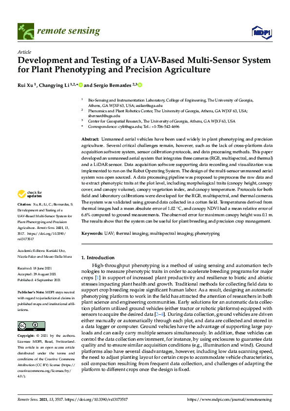 Pdf Development And Testing Of A Uav Based Multi Sensor System For