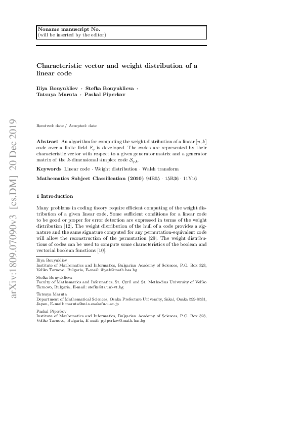 Pdf On The Computation Of The Weight Distribution Of Linear Codes Over Finite Fields Stefka
