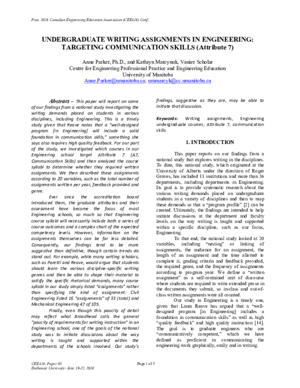 (PDF) UNDERGRADUATE WRITING ASSIGNMENTS IN ENGINEERING: TARGETING ...