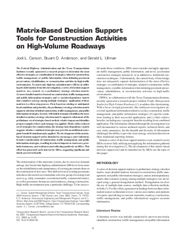 (PDF) Matrix-Based Decision Support Tools for Construction Activities ...