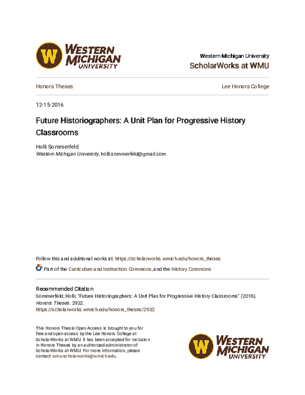 (PDF) Future Historiographers: A Unit Plan for Progressive History ...