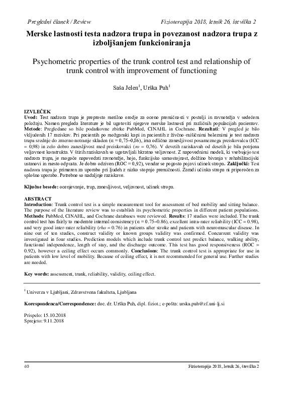 (PDF) Psychometric properties of the trunk control test and ...
