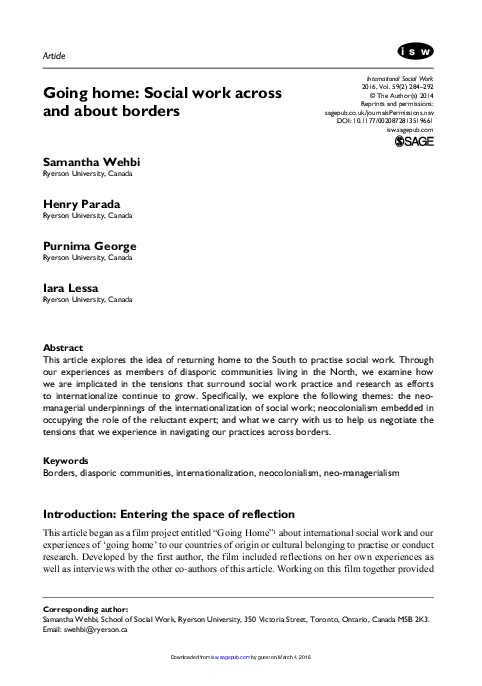 (PDF) Going home: Social work across and about borders