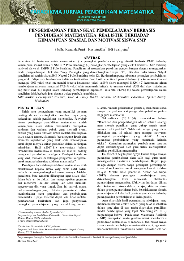 (PDF) Pengembangan Perangkat Pembelajaran Berbasis Pendidikan Matematika Realistik Terhadap ...