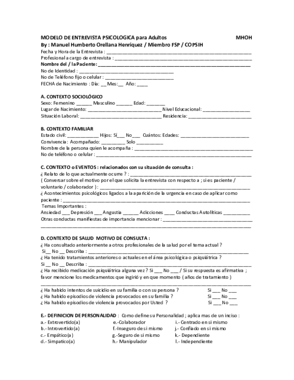 (PDF) MODELO DE ENTREVISTA PSICOLOGICA para Adultos MHOH By