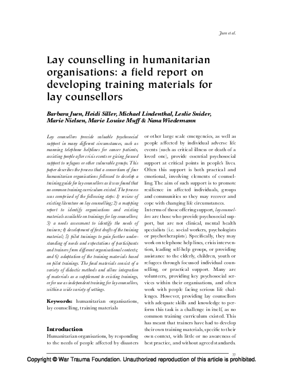 (PDF) Lay counselling in humanitarian organisations