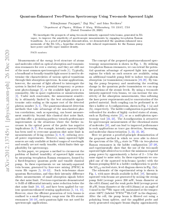 (PDF) Quantum-enhanced two-photon spectroscopy using two-mode squeezed light