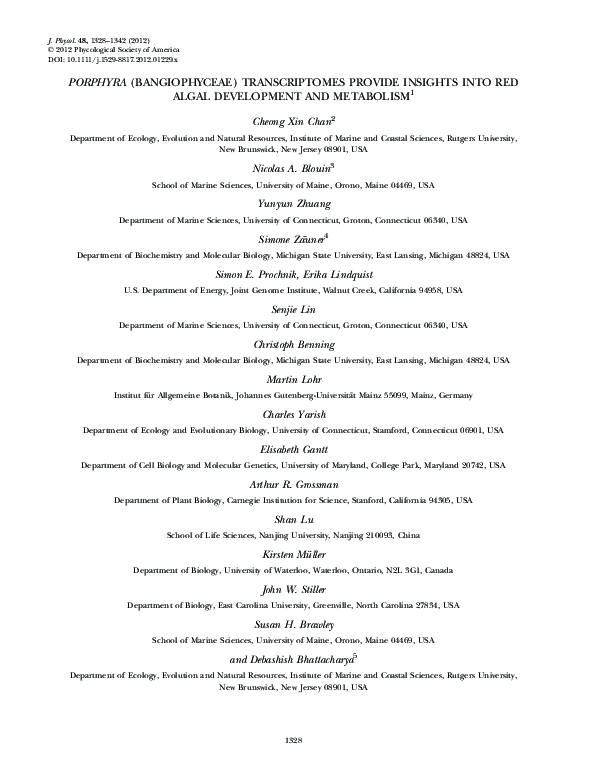 (PDF) Porphyra(Bangiophyceae) Transcriptomes Provide Insights Into Red ...