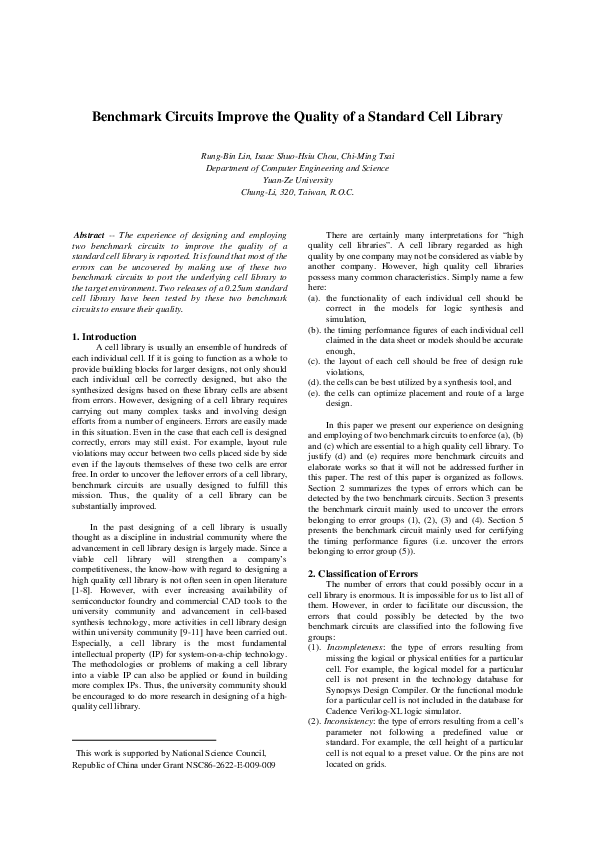(PDF) Benchmark circuits improve the quality of a standard cell library
