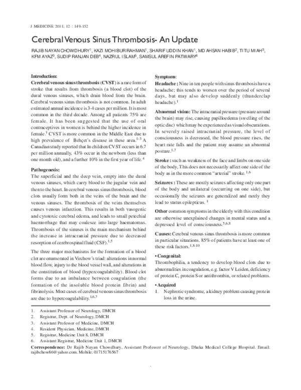 (PDF) Cerebral Venous Sinus Thrombosis- An Update