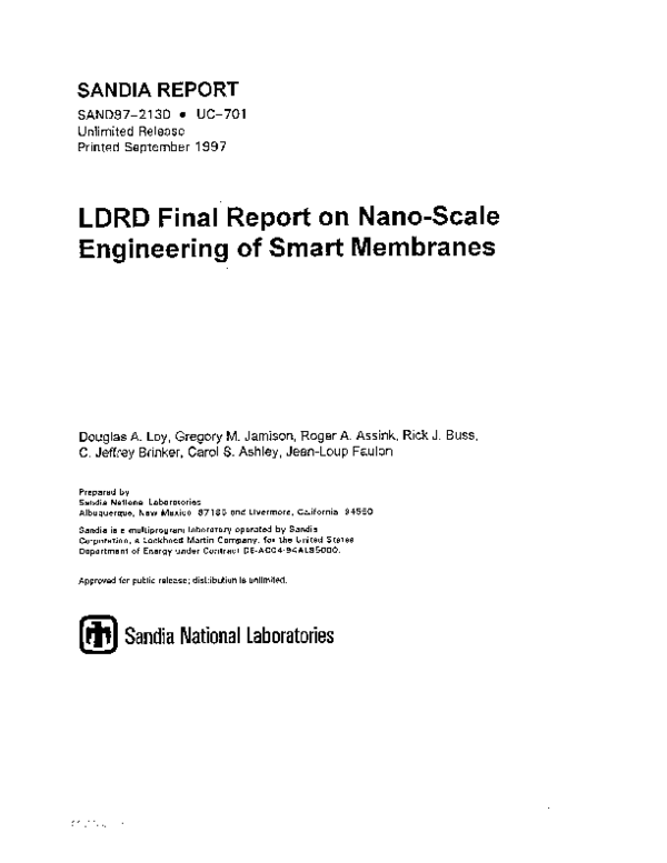 (PDF) LDRD final report on nano-scale engineering of smart membranes