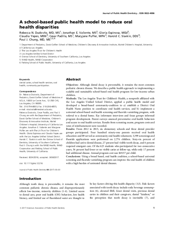 (PDF) A school-based public health model to reduce oral health disparities