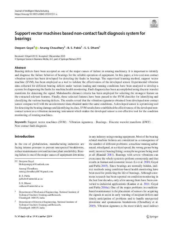 (PDF) Support vector machines based non-contact fault diagnosis system for bearings
