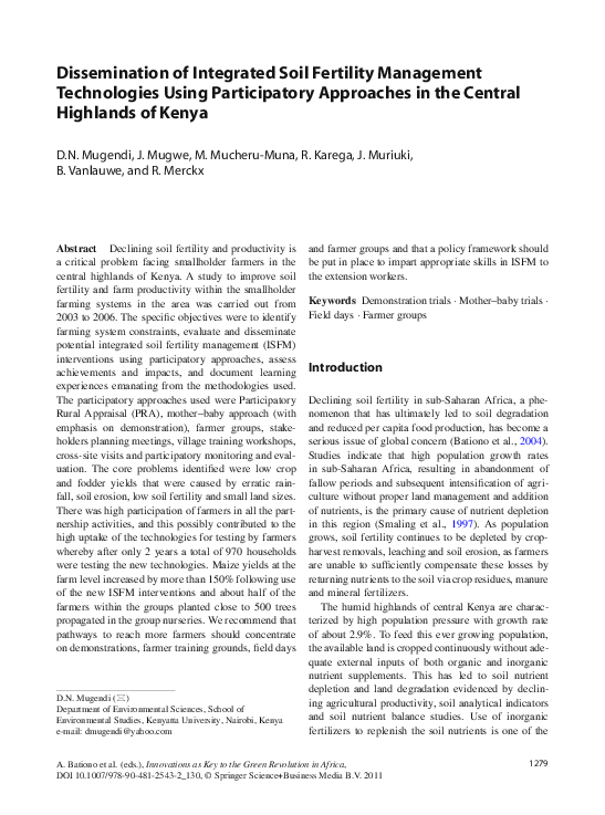 (PDF) Dissemination of Integrated Soil Fertility Management Technologies Using Participatory ...