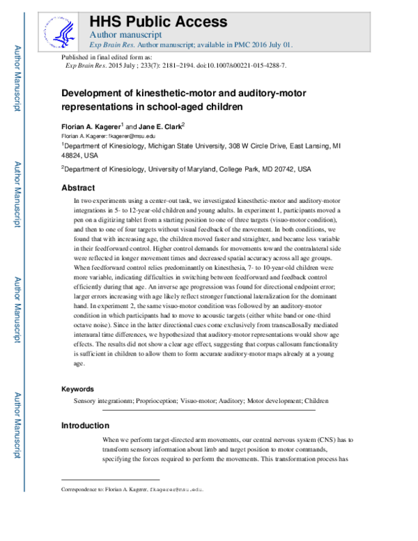 (PDF) Development of kinesthetic-motor and auditory-motor ...