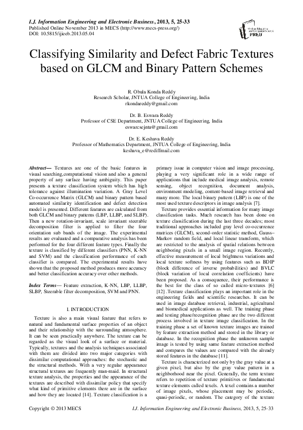 (PDF) Classifying Similarity and Defect Fabric Textures based on GLCM ...
