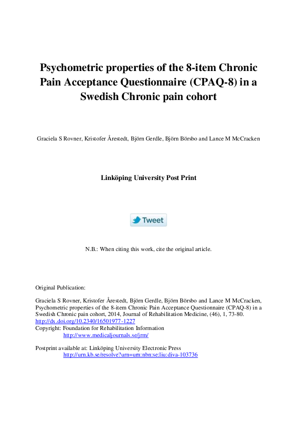 (PDF) Psychometric properties of the 8-item Chronic Pain Acceptance ...