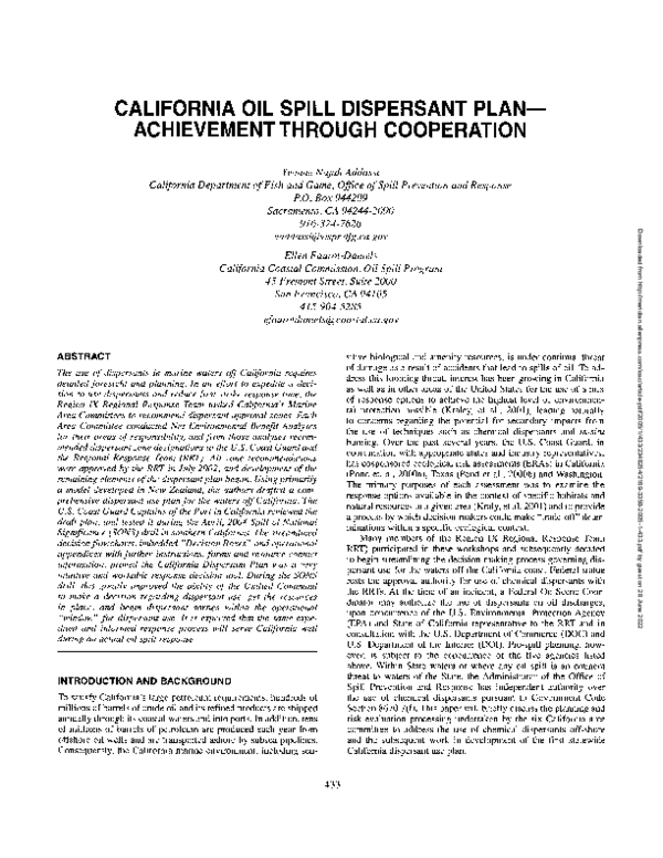 (PDF) California Oil Spill Dispersant Plan-Achievement Through Cooperation