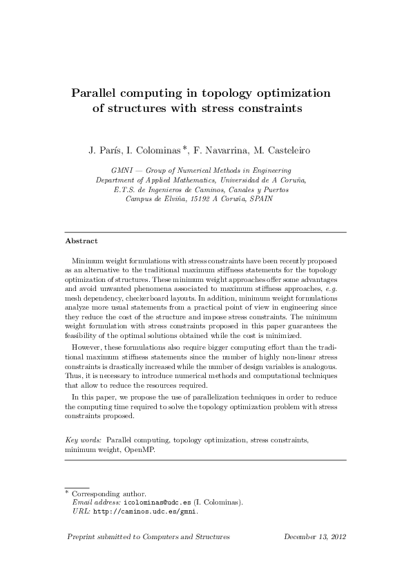 (PDF) Parallel computing in topology optimization of structures with stress constraints