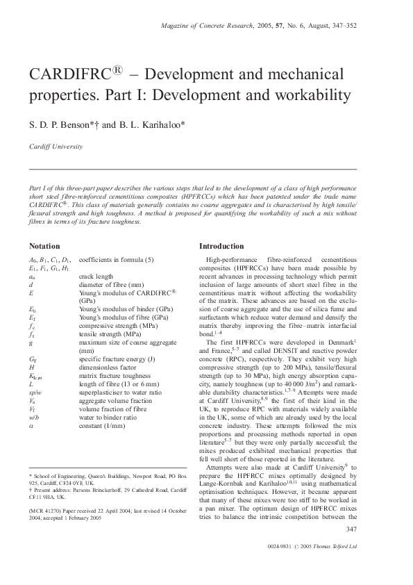 (PDF) CARDIFRC® – Development and mechanical properties. Part I ...