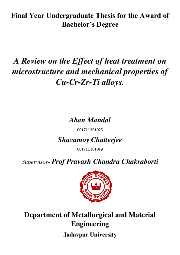 (PDF) A Review of Effect of heat treatment on microstructure and mechanical properties of Cu-Cr ...