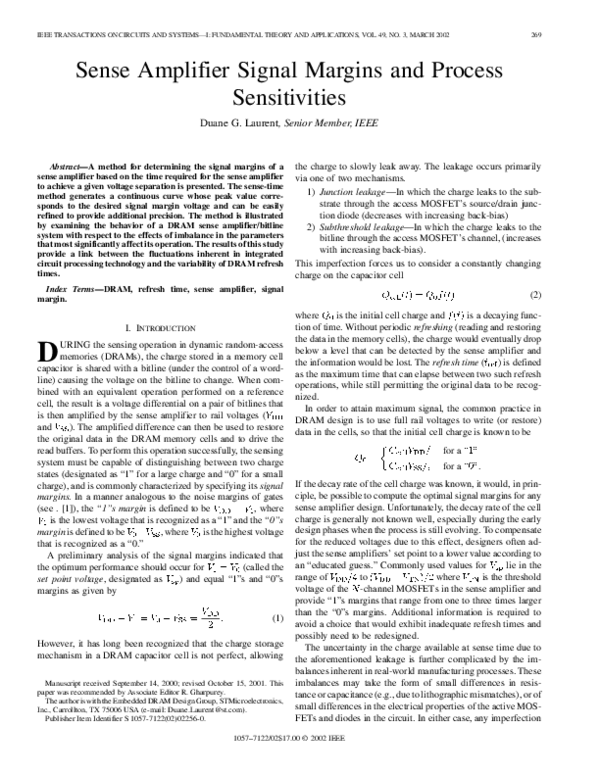 (PDF) Sense amplifier signal margins and process sensitivities [DRAM]