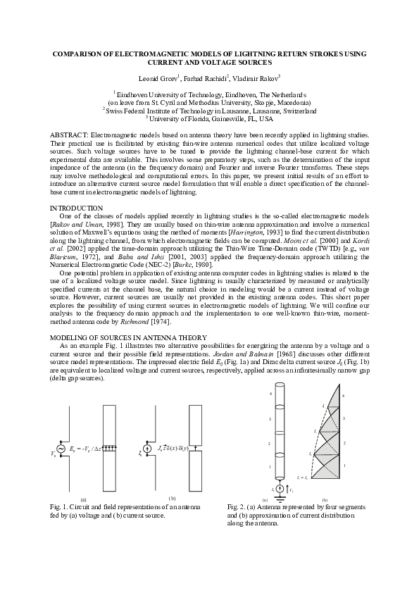 Pdf Comparison Of Electromagnetic Models Of Lightning Return Strokes Using Current And Voltage