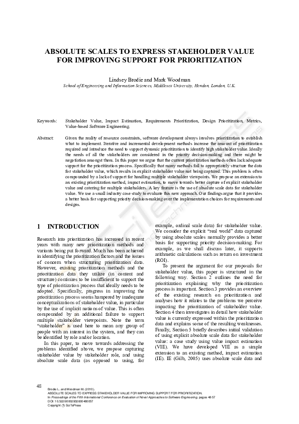 (PDF) Absolute Scales to Express Stakeholder Value for Improving ...